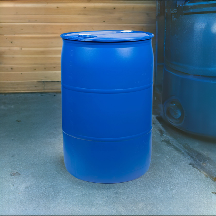 55 Gallon Blue Tight Head FDA Plastic Drum, UN Rated, 2" NPT & 2" Butt ...